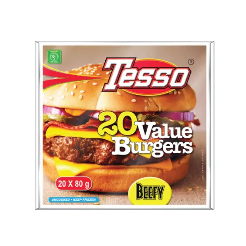 Tesso Beefy Value Burgers 20's 1.6kg