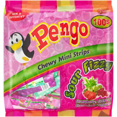 Pengo Fizzy Mini Chews Strawberry Grape n Crème Soda 100's