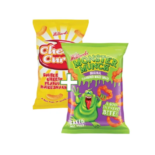 Willards Cheese Curls 90g & Monster Munch 100g Any 2